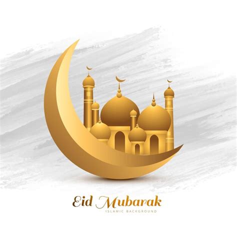 Lua Islâmica Do Festival De Eid Mubarak E Fundo Do Cartão Da Mesquita