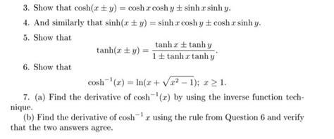 Solved 3 Show That Cosh X Y Cosh X Cosh Y Sinh Sinh Y