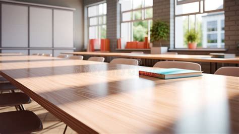 View Of The Long Table In The Classroom In The Sunlight Stock Image Image Of Tabletop Wood