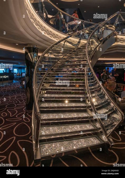 One Of The Glittery Staircase In The Infinity Atrium Area Looking On The MSC Euribia Sailing In