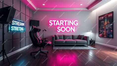 Led Stream Starting Soon Sign Sits On A Wall Covered With Soundproof