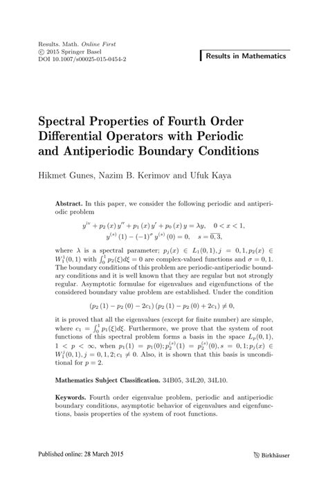 Pdf Spectral Properties Of Fourth Order Differential Operators With Periodic And Antiperiodic