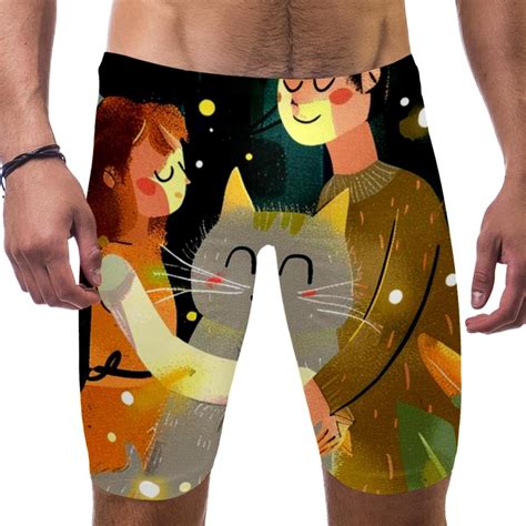 Mens Swim Briefs Mens Swim Jammers Cat And Girl Cartoon Lovely