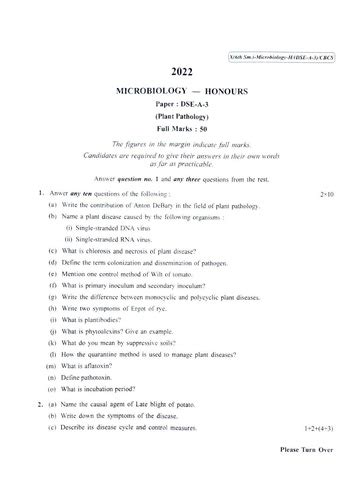 Filecu 2022 Bsc Honours Microbiology Semester 6 Paper Dse A 3 Qp