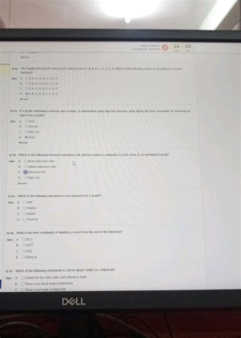 Q12 The Depth First Search Traversal Of A Binary Tree Is E R A D C E G