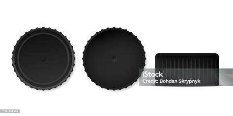 검은 병 캡 모형 템플릿 포장 용기 닫기용 톱니 모양의 금속 및 플라스틱 캡 0명에 대한 스톡 벡터 아트 및 기타 이미지 0명 3차원 형태 공란 Istock