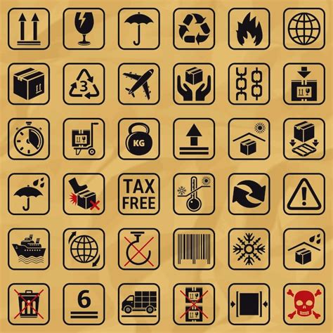 Premium Vector Set Of Packaging Symbols On Cardboard Background