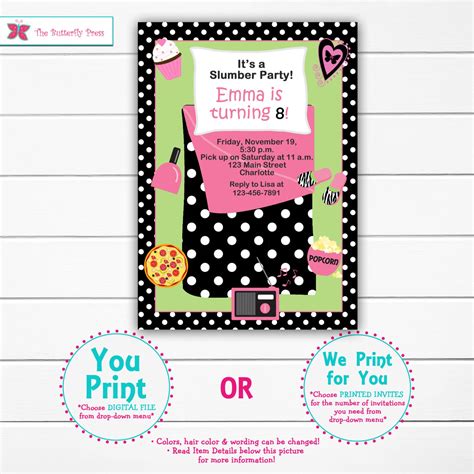 Invitation Danniversaire Soirée Pyjama Pyjama Party intérieur Carte D