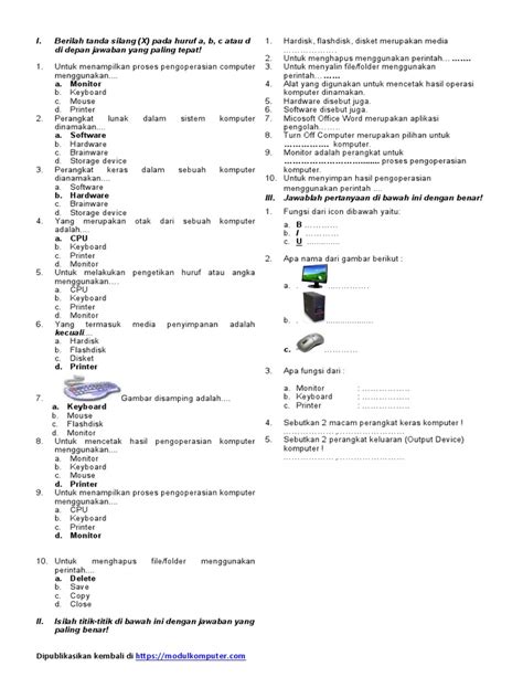 Soal Uts Tik Komputer Kelas 4 Sd Semester 1 Modulkomputerdotcom Pdf