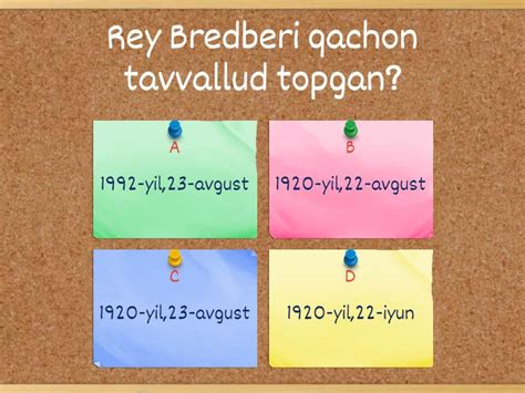 Rey Bredberi Hayoti Va Ijodi Quiz