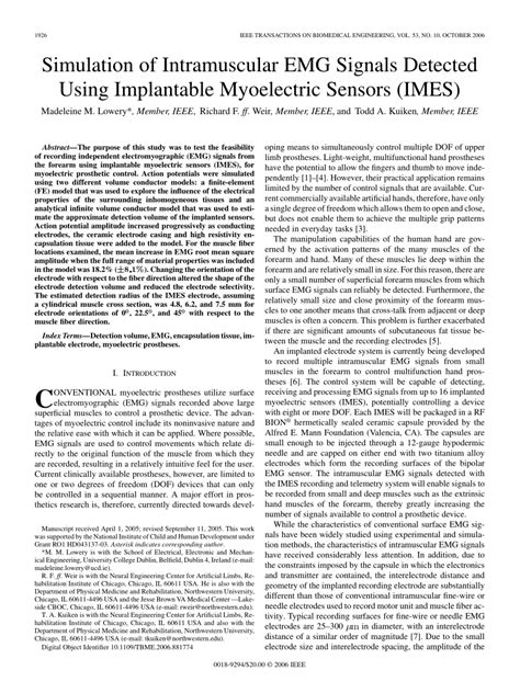 Pdf Simulation Of Intramuscular Emg Signal Detection Using