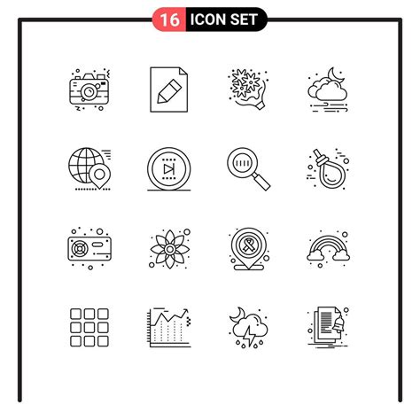 Set Of 16 Modern Ui Icons Symbols Signs For Cloud Windy Birthday Wind Romance Editable Vector