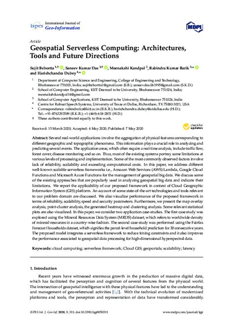 Pdf Geospatial Serverless Computing Architectures Tools And Future