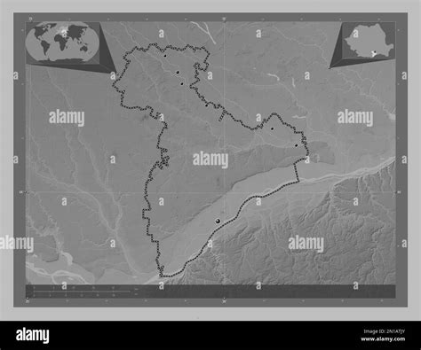 Giurgiu County Of Romania Grayscale Elevation Map With Lakes And