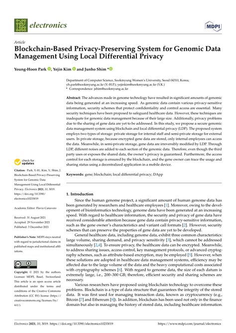 Pdf Blockchain Based Privacy Preserving System For Genomic Data