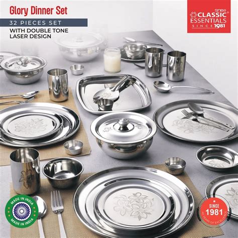 Material Stainless Steel Classic Essential 32 Pieces Dinner Set At Rs