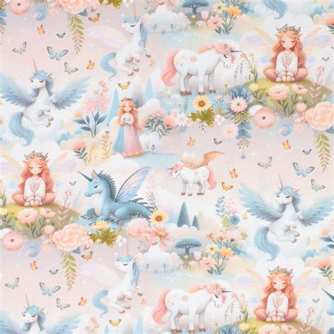 Baumwolljersey Unicorns Apricot Stoffe Hemmers