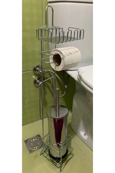 RENK YAPI RÜYASI Metal Gri Wc Paslanmaz Yedekli Tuvalet Ayaklı Tuvalet Kağıtlığı Wc Banyo