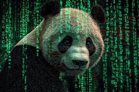 A Panda Bear Against A Backdrop Of Code And Binary Data Back Ground