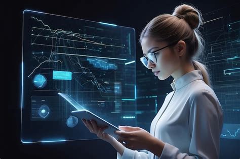 Premium Photo Software Coding Hologram And Woman On Tablet Thinking