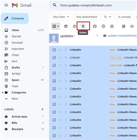 how to delete all emails from one sender in gmail