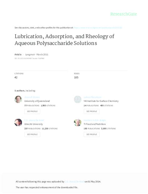 Pdf Lubrication Adsorption And Rheology Of Aqueous Polysaccharide Solutions