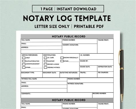 Free Printable Notary Journal Template Templates Free