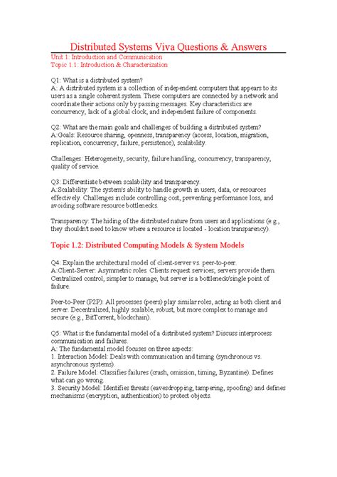 Distributed Systems Viva Questions And Answers Unit 1 Overview Studocu