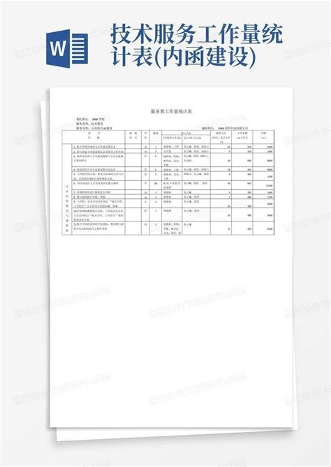 技术服务工作量统计表 内函建设 Word模板下载 编号qvwewxep 熊猫办公