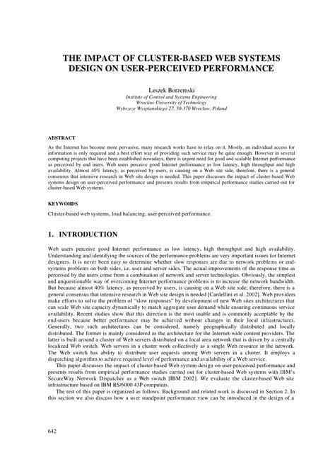 Pdf The Impact Of Cluster Based Web Systems Design On User Perceived