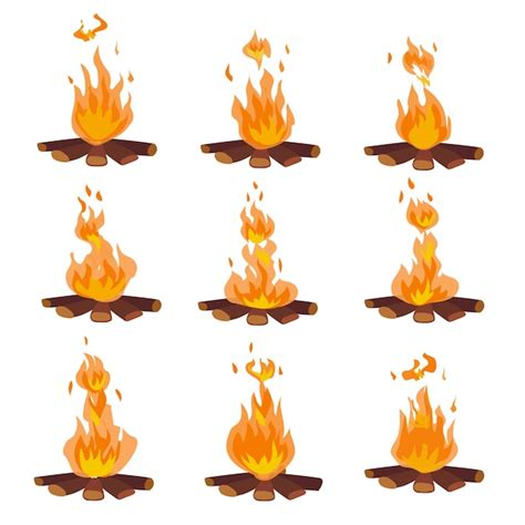 Premium Vector A Burning Bonfire Fire Animation Nine Key Frames