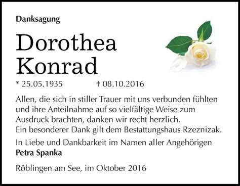 Traueranzeigen Von Dorothea Konrad Abschied Nehmende