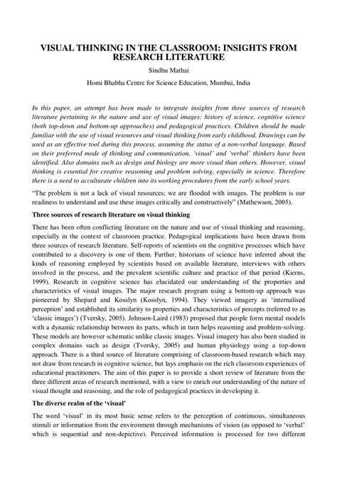 Pdf Visual Thinking In The Classroom Insights From Research Literature