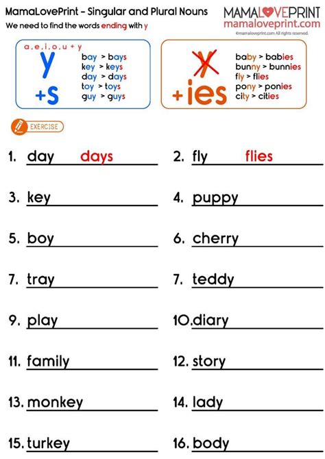 Mamaloveprint Grade 1 English Worksheets Basic Grammar Singular And