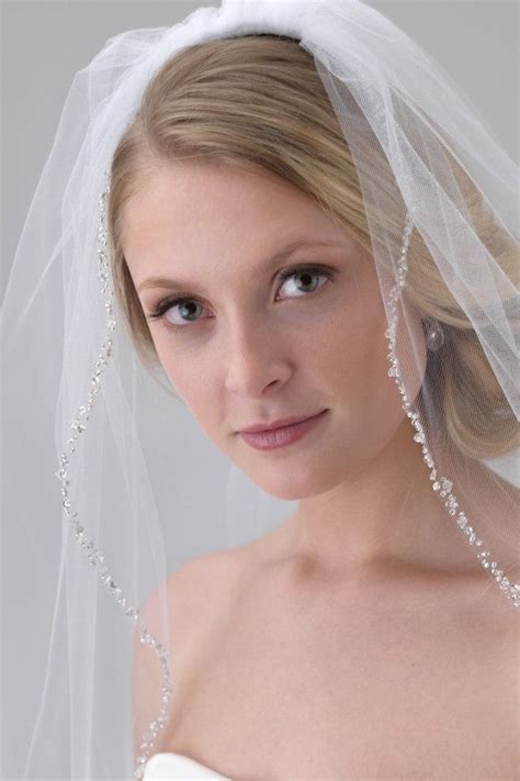 Elbow Length Beaded Crystal Wedding Veil 1 Layer In Ivory Loveangeldress