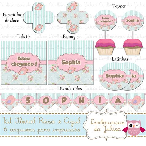 Kit Digital Floral Rosa E Azul Elo7 Produtos Especiais