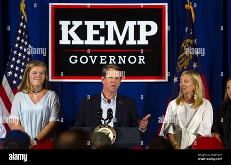Georgias Secretary Of State Brian Kemp Talks At A Rally In Macon Ga