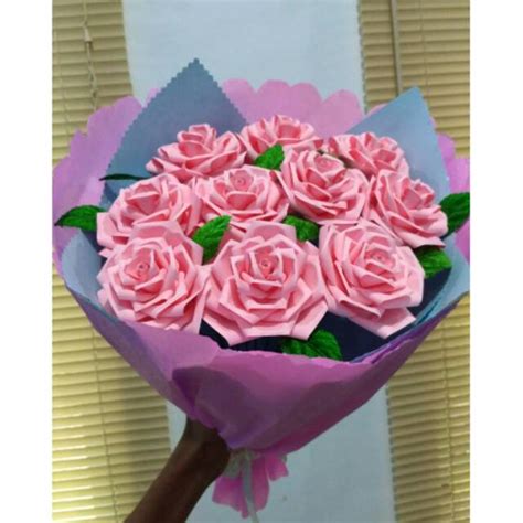 Jual Bouquet Rose Pink Tangkai Buket Bunga Kertas Bucket Bunga Wisuda Shopee Indonesia