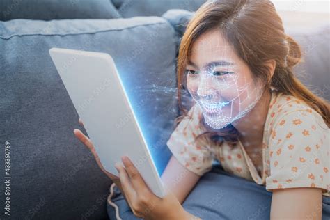 Face Detection AI Technology Facial Recognition Security User Identification Access Girl Using