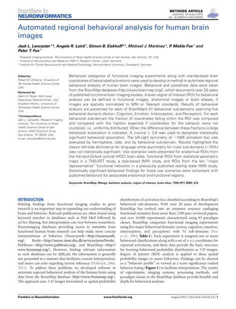Pdf Automated Regional Behavioral Analysis For Human Brain Images