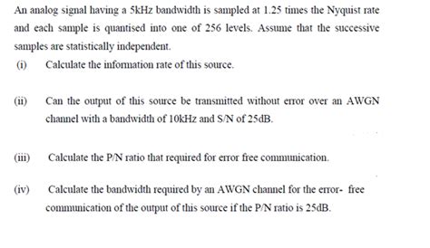 Solved An Analog Signal Having A 5khz Bandwidth Is Sampled