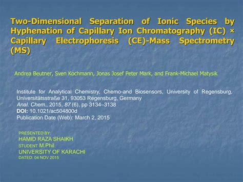 Solution Two Dimensional Separation Of Ionic Species By Hyphenation Of