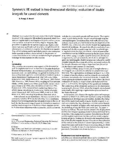 Pdf Symmetric Be Method In Two Dimensional Elasticity Evaluation Of