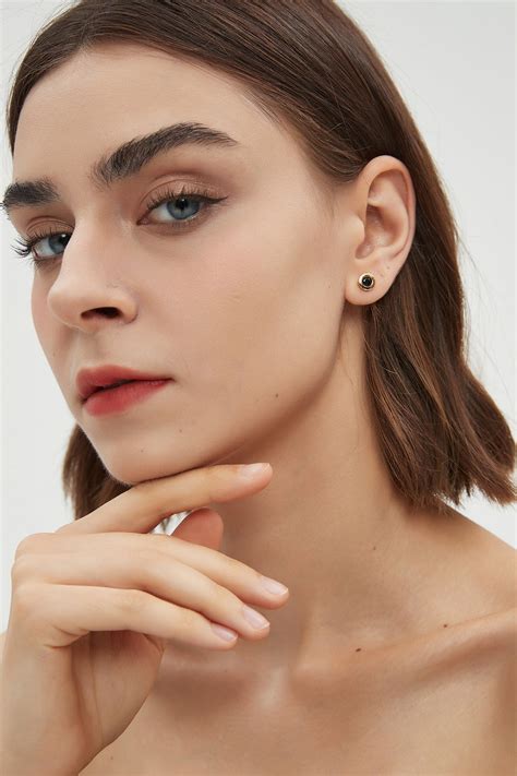 Aurora Gold Bezel Set Onyx Black Solitaire Stud Earrings Classicharms
