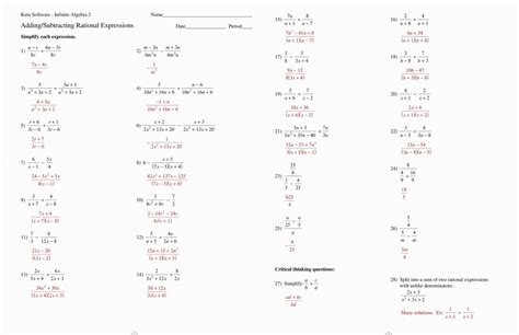 Rational Expression Worksheet Answers Db Excel
