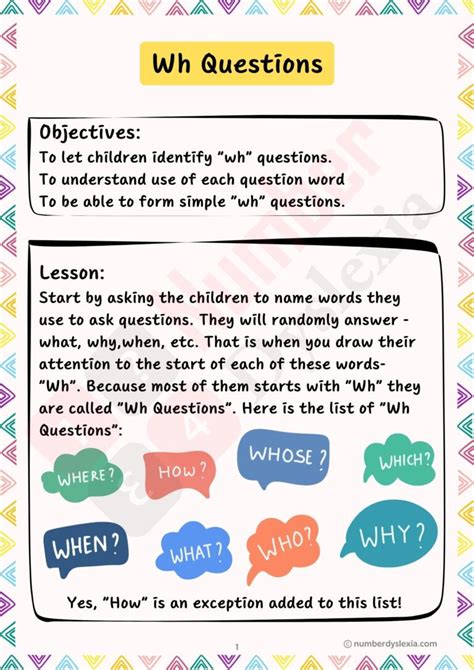 Printable Wh Questions Lesson Plan [pdf Included] Number Dyslexia