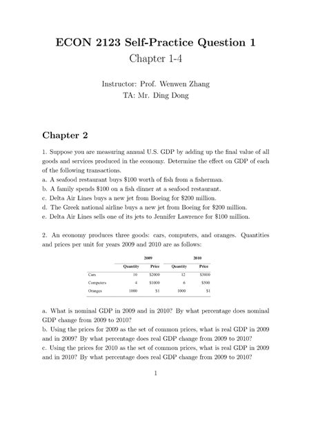 Econ2123 Practice 1 1005 Macroeconomics Hesenova L1005 Macroeconomics Hesenova L ECON 2123