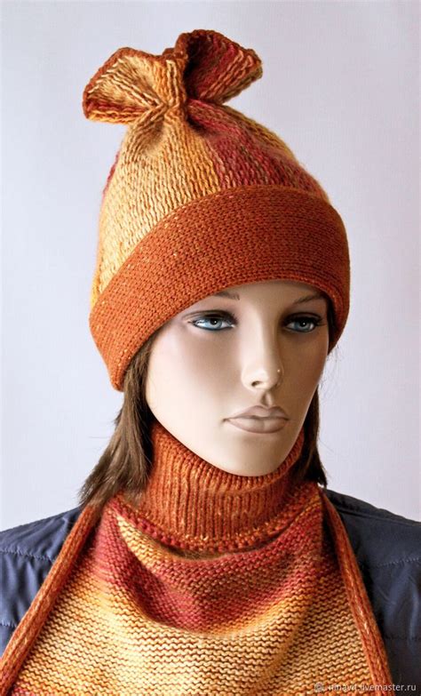 Шапка и манишка Спелый персик купить в интернет магазине Ярмарка Мастеров по цене 1800