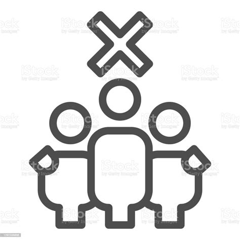 세 사람 및 금지 라인 아이콘 사회적 불변 개념 흰색 배경에 세 사람 그룹 기호 없음 모바일 및 웹 디자인에 대한 개요 스타일의 아이콘 수집금지 벡터 그래픽 3 명에 대한