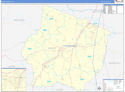 Maury County Tn Zip Code Wall Map Basic Style By Marketmaps Mapsales